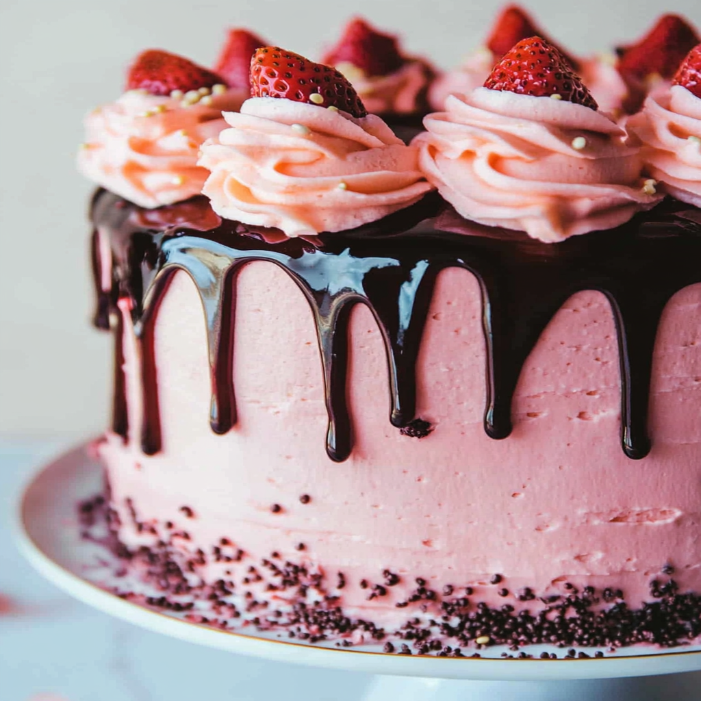Neapolitan Drip Cake with Strawberry Glaze