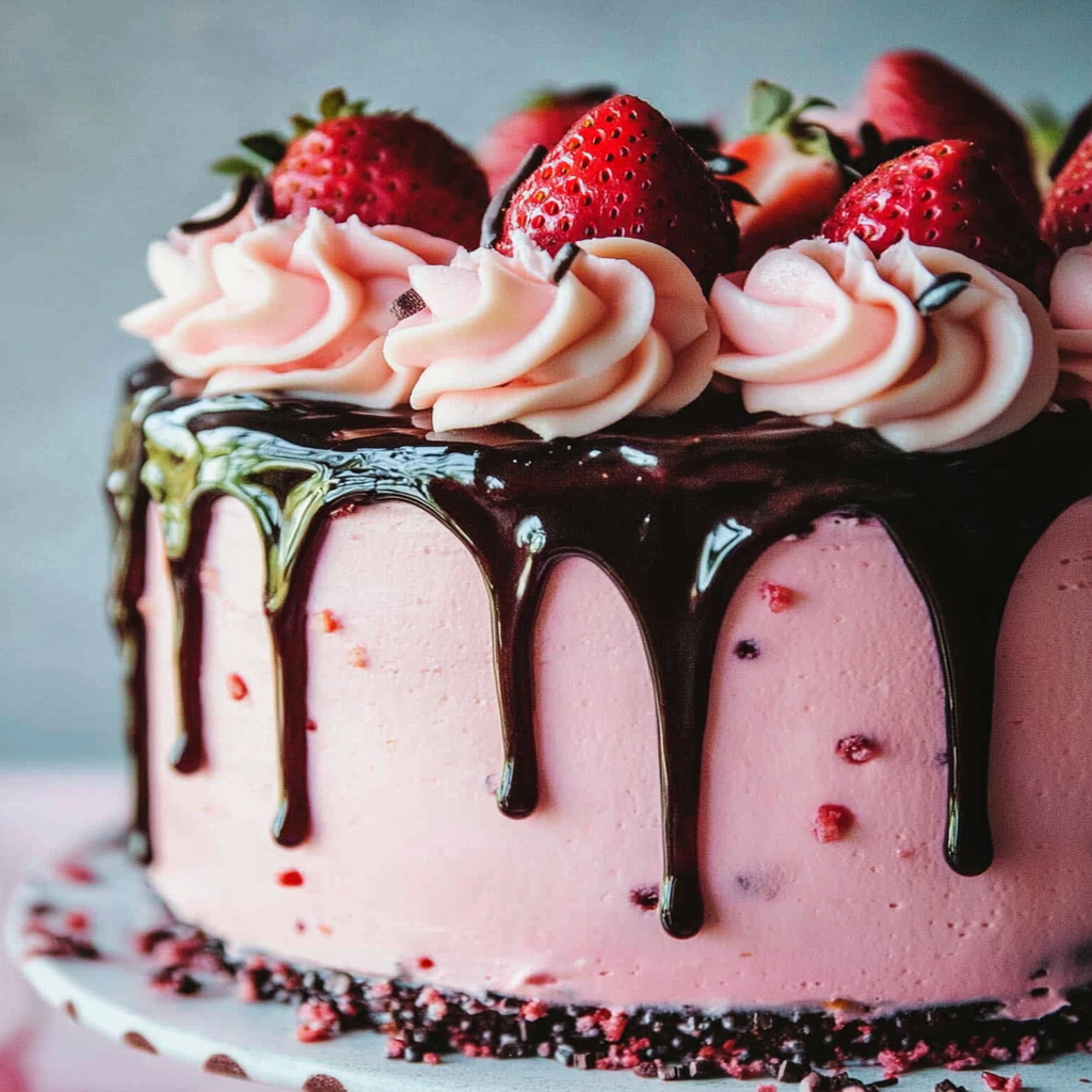 Neapolitan Drip Cake with Strawberry Glaze