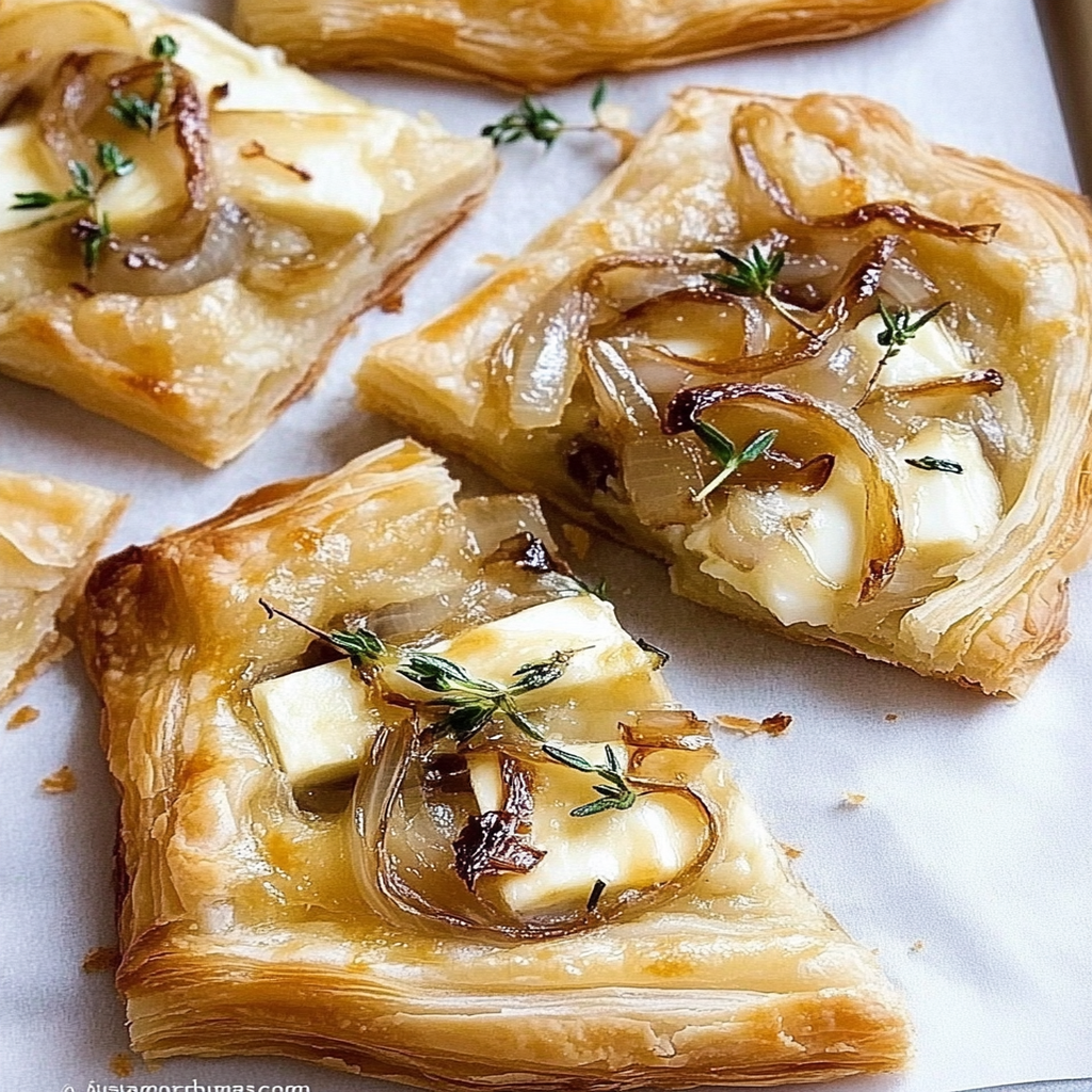 Brie and Caramelized Onions Puff Pastry Bites