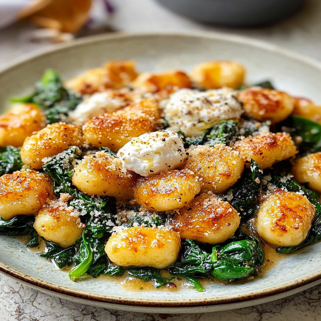 Baked Gnocchi with Spinach and Burrata